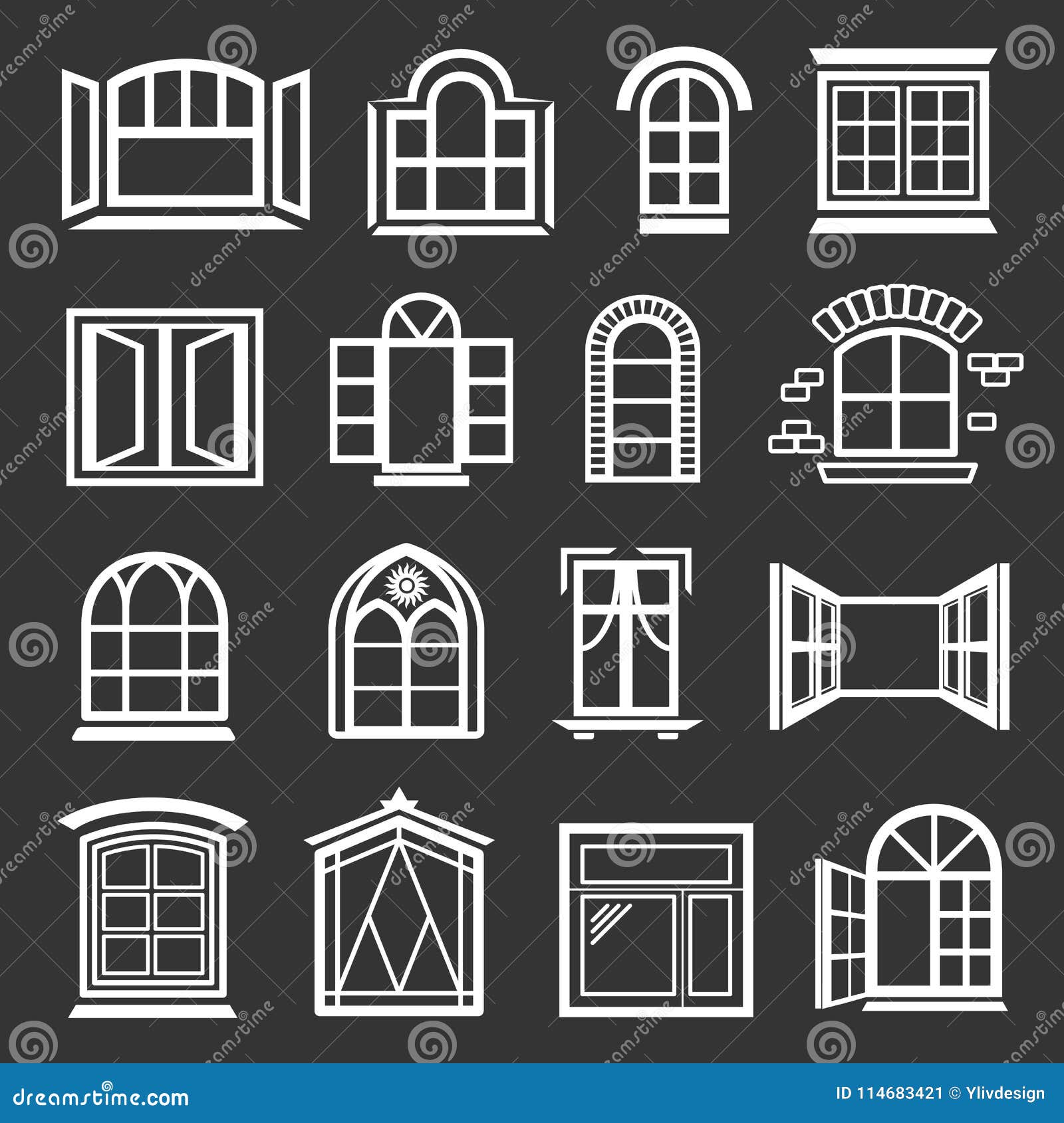 Window Design Icons Set Grey Vector Stock Vector - Illustration of ...