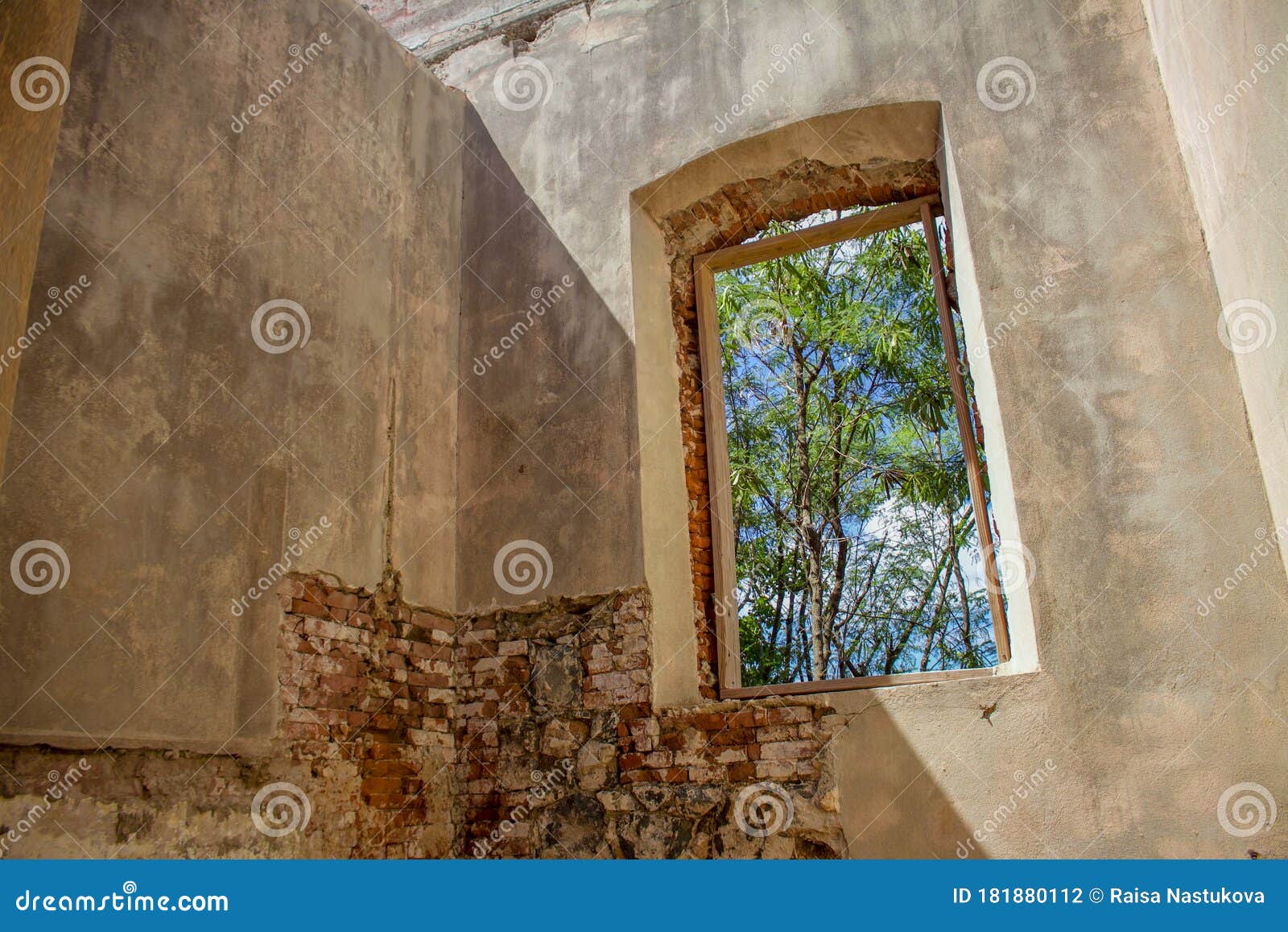 Window Showing Tree and Blue Sky Inside Abandoned Lighthouse in ...