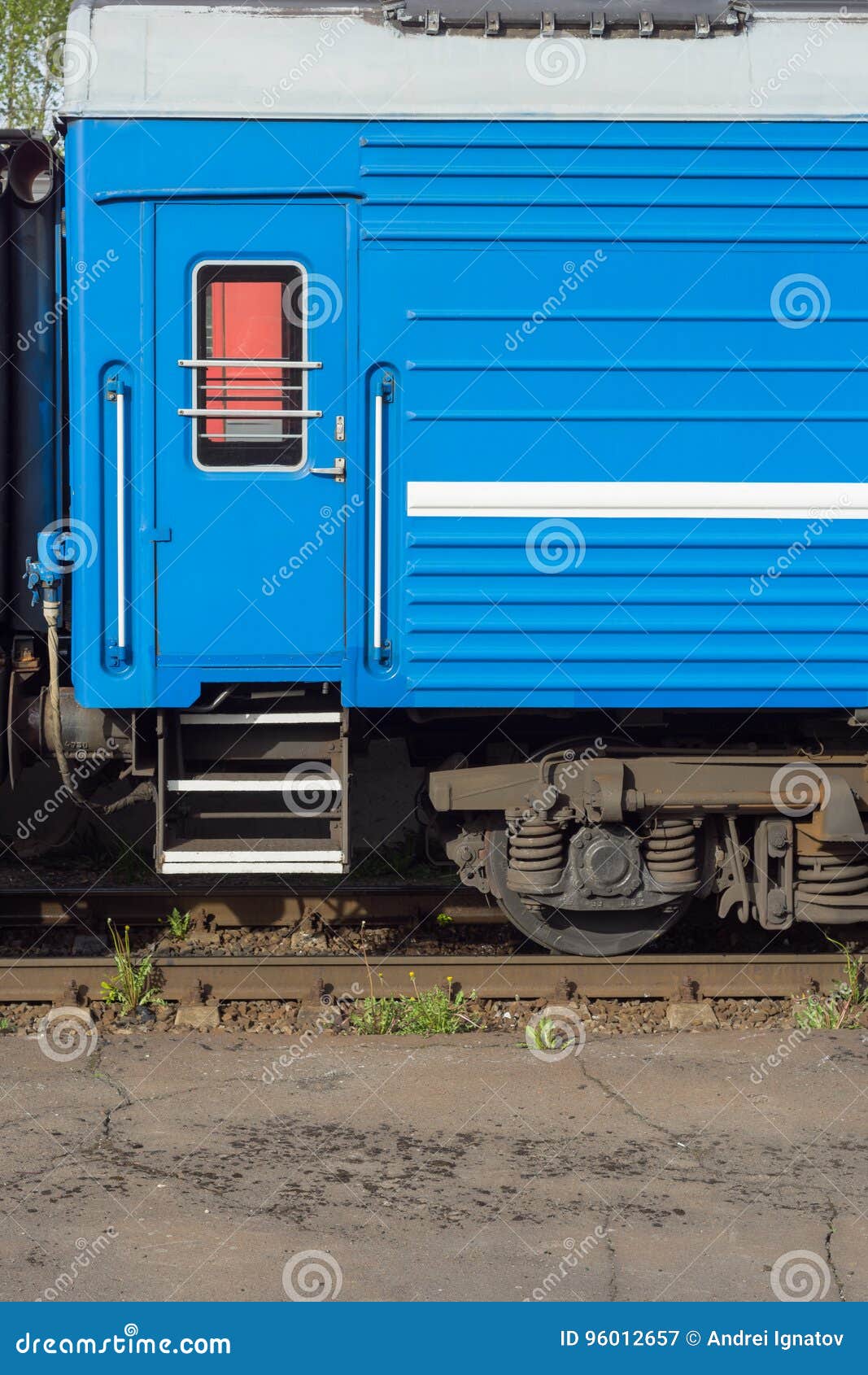 Window and Door of the Blue Locomotive Wagon. Stock Image - Image of ...