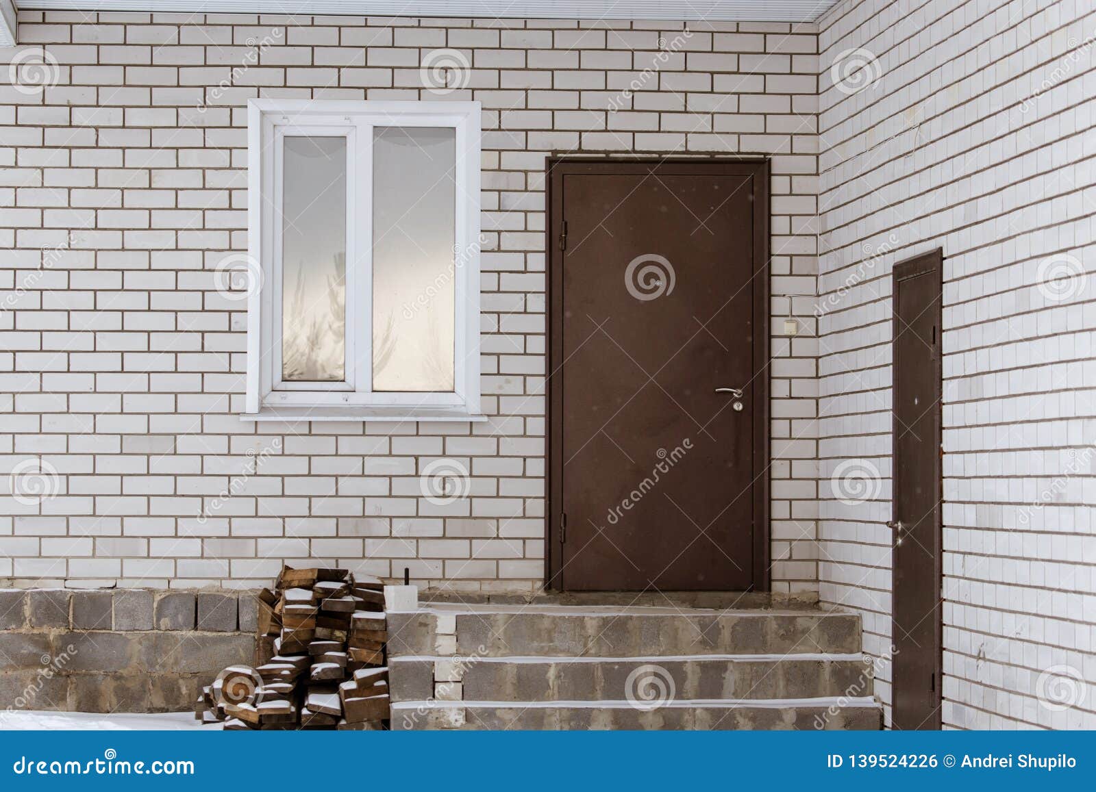 Window and Door on a Brick Wall in the House Stock Photo - Image of ...