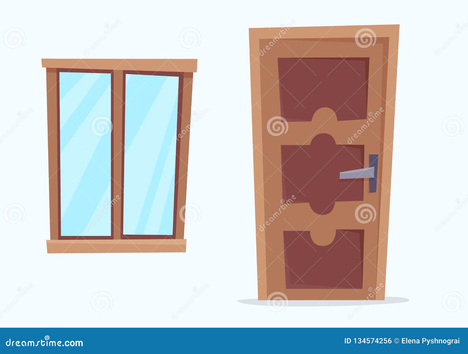 Window and Door. Flat Cartoon Style Stock Vector - Illustration of ...