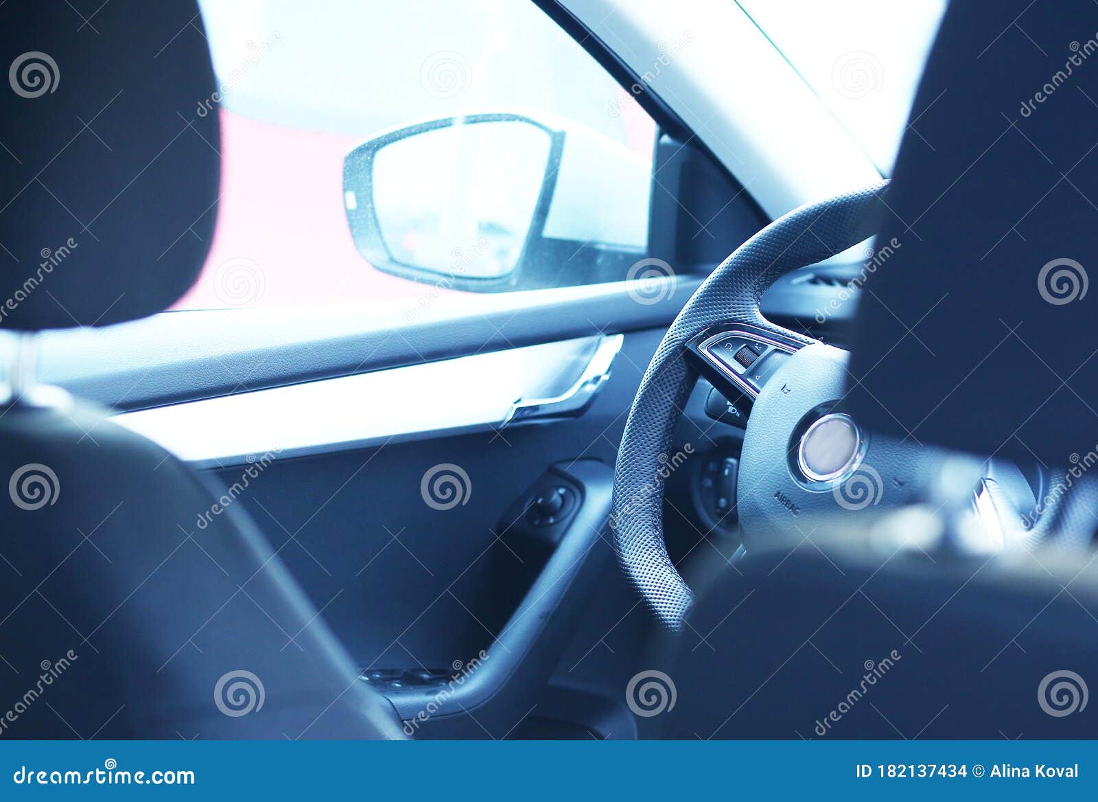 Window on the Driver`s Side and Rear View Mirror.Steering and ...