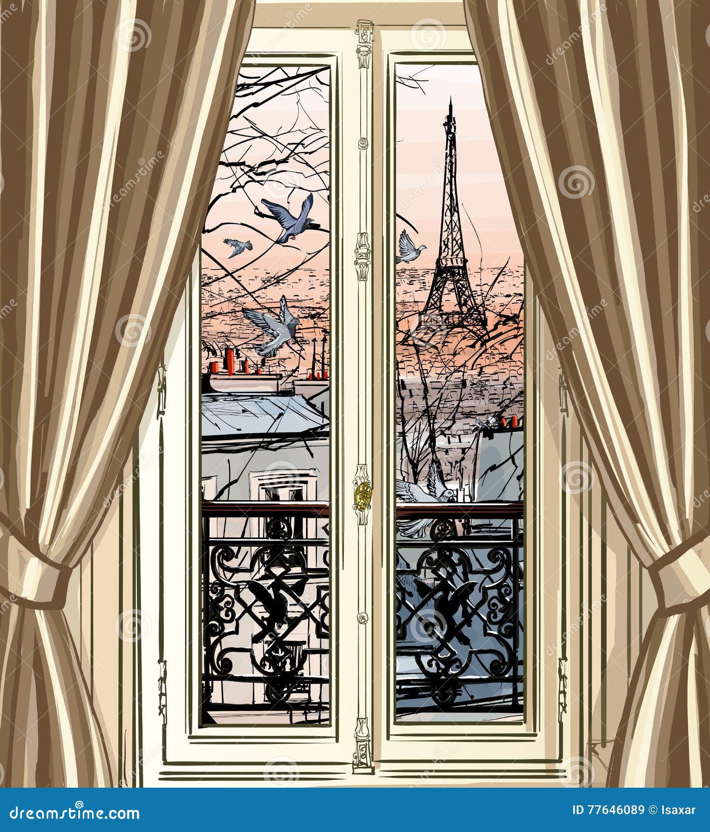 Window with Eiffel Tower and Roofs View Stock Vector - Illustration of ... Window with Eiffel Tower and Roofs View Stock Vector - Illustration of ...