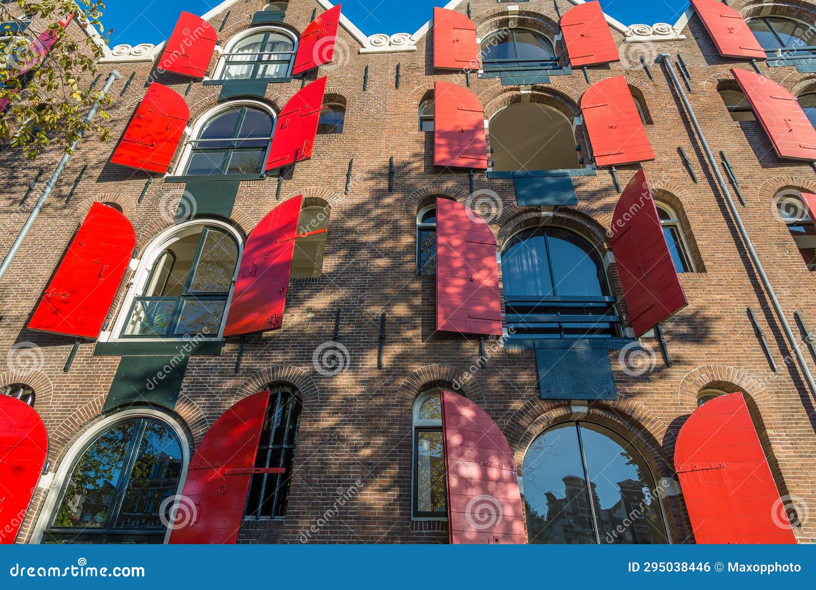 Window Exterior Shutters on Amsterdam Brick Facade House Stock Photo ...