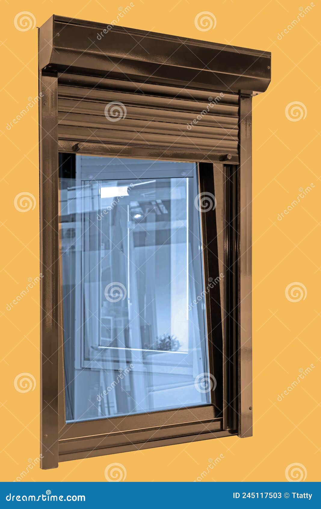 Window Exterior on Yellow Facade with Glass Reflection Stock Image ...