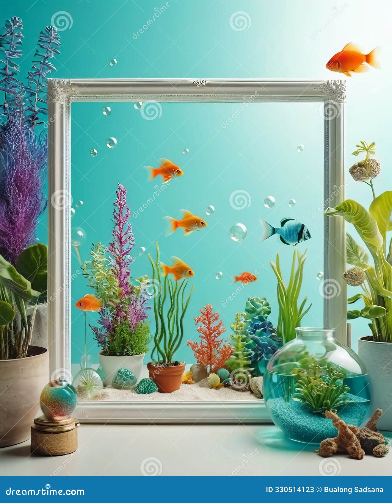 Window with Fish and Plants in it Stock Illustration - Illustration of ...