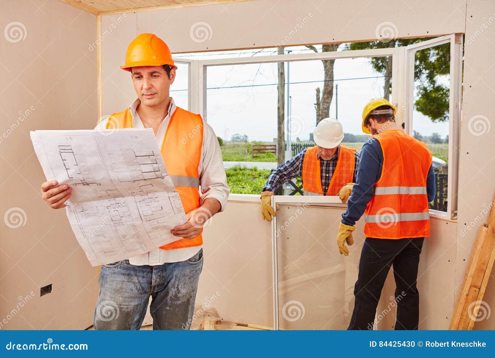 Window Fitter Team Planning and Modernizing Stock Photo - Image of home ...