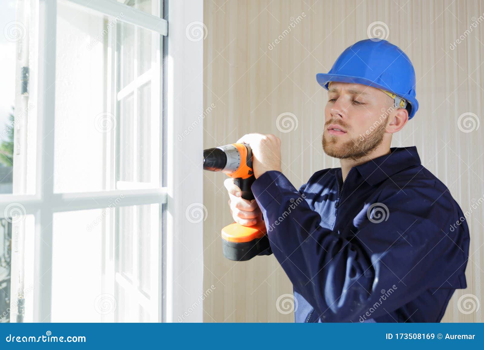 Window Fitter Using Cordless Drill Stock Image - Image of concentration ...