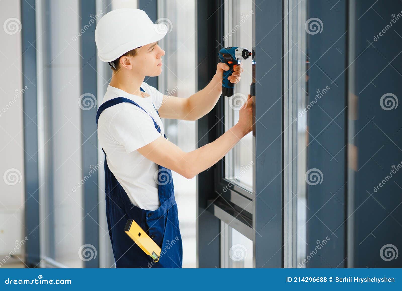 Window Fitter Using Cordless Drill Stock Photo - Image of house ...