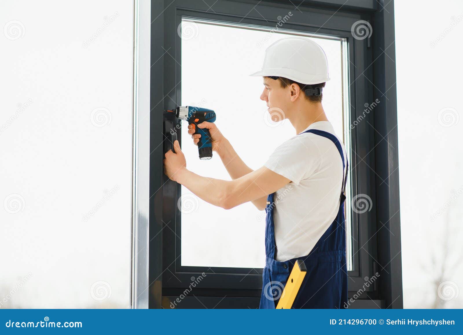 Window Fitter Using Cordless Drill Stock Photo - Image of plastic ...