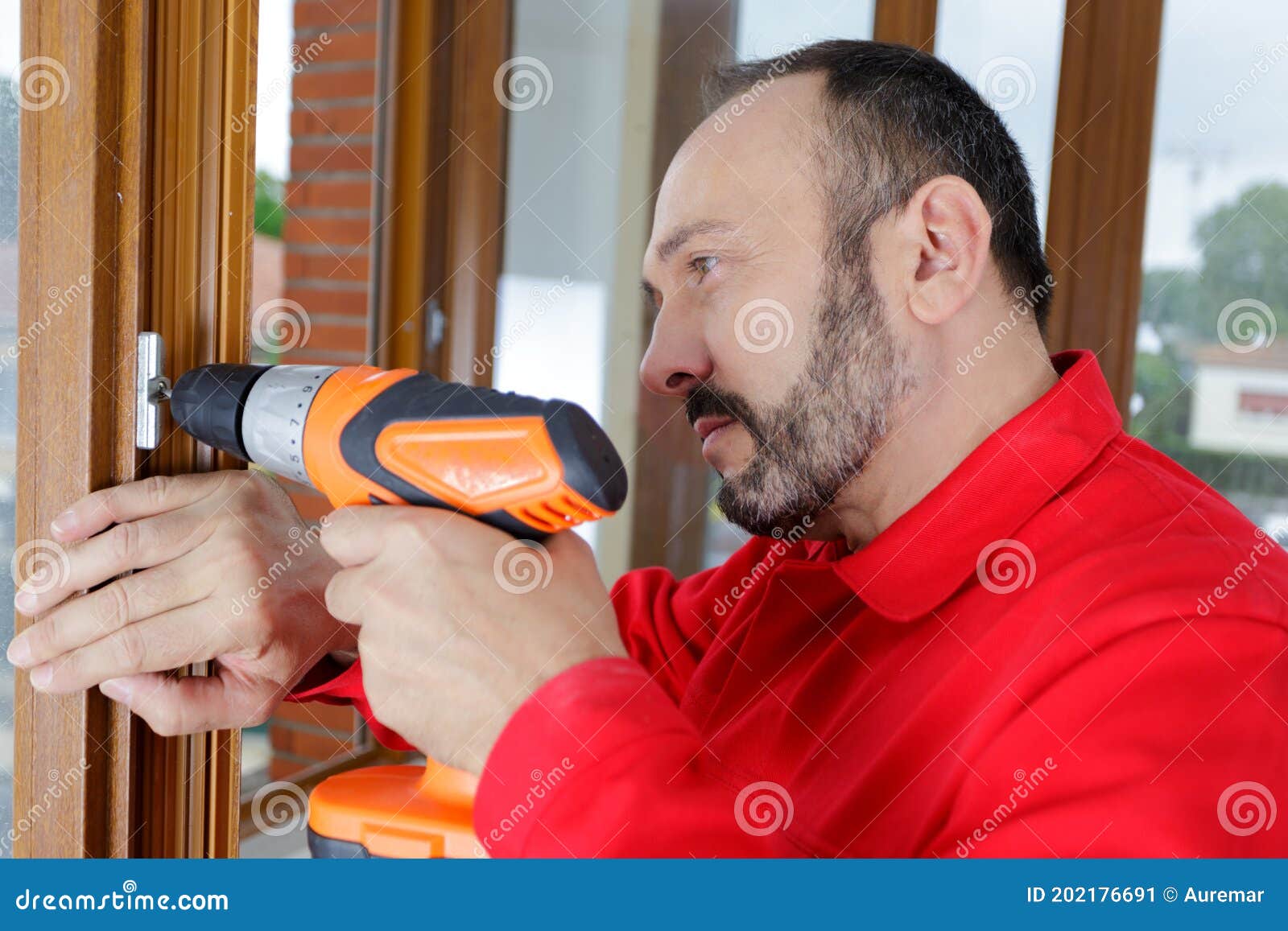 Window Fitter Using Cordless Drill Stock Image - Image of concentration ...