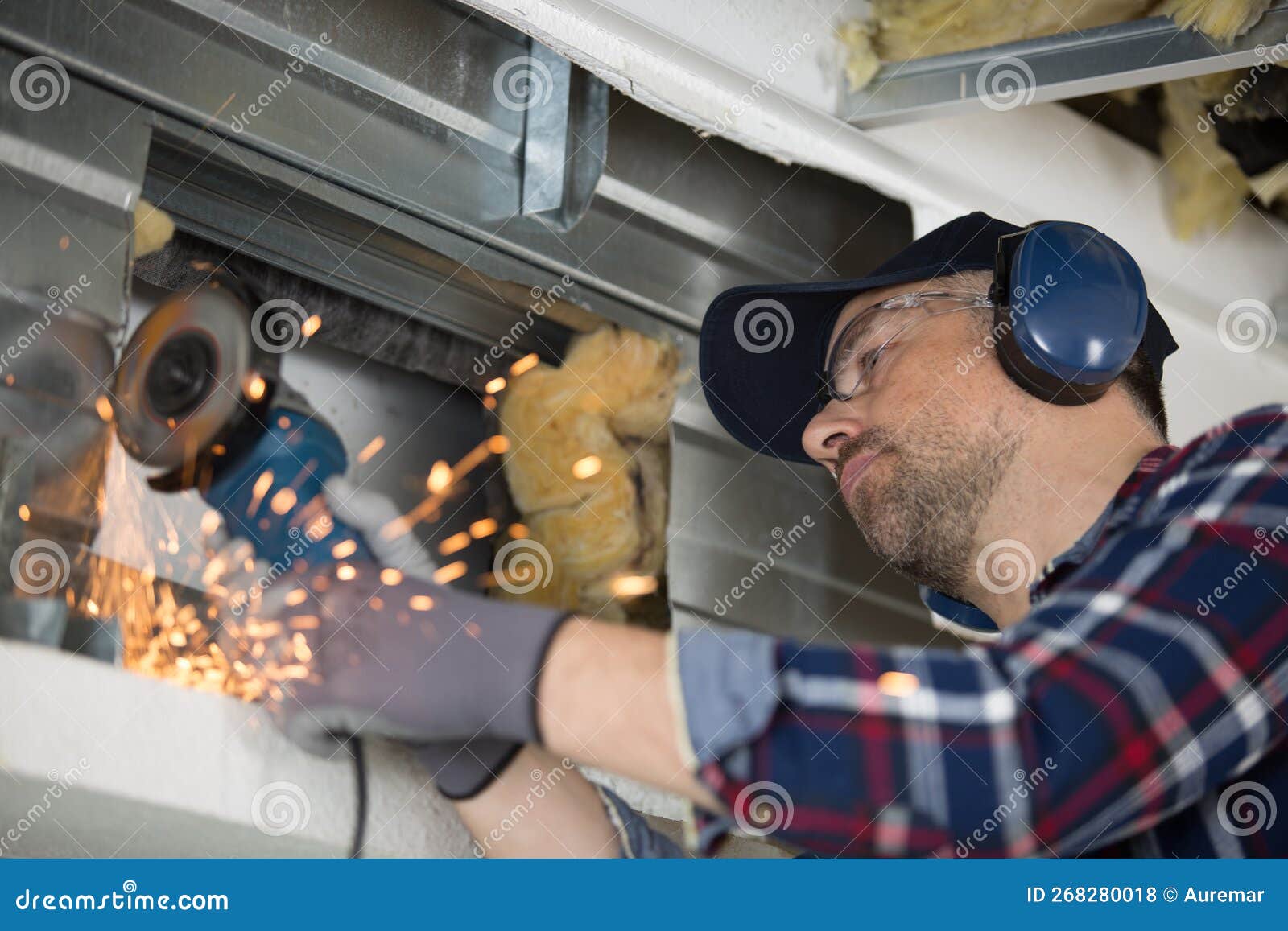 Window Fitter Using Disc Cutter on Brickwork Stock Photo - Image of ...