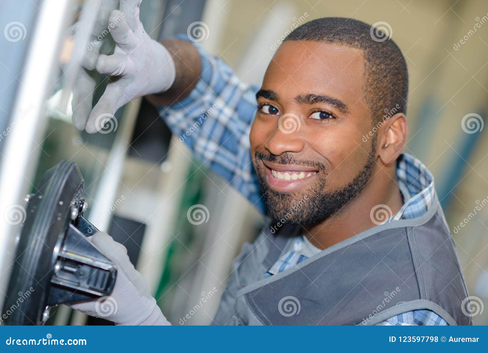 Window fitter at work stock photo. Image of suck, trade - 123597798