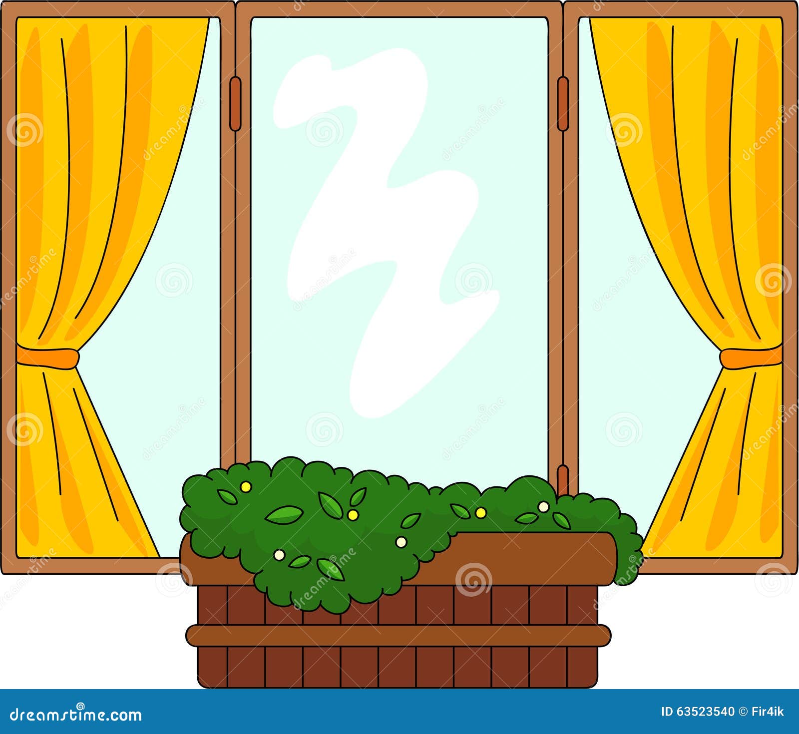 Window with Flower Pots and Curtains Stock Vector - Illustration of ...