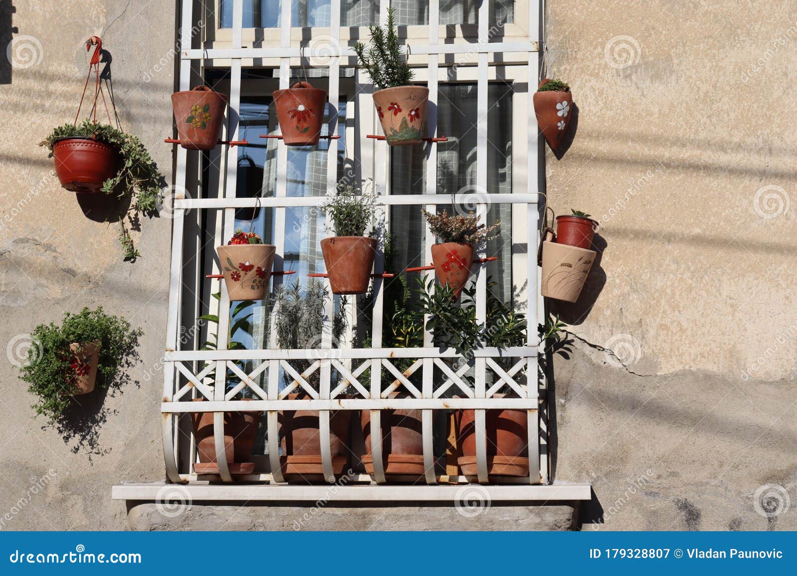 Window with flower pots stock image. Image of home, pots - 179328807