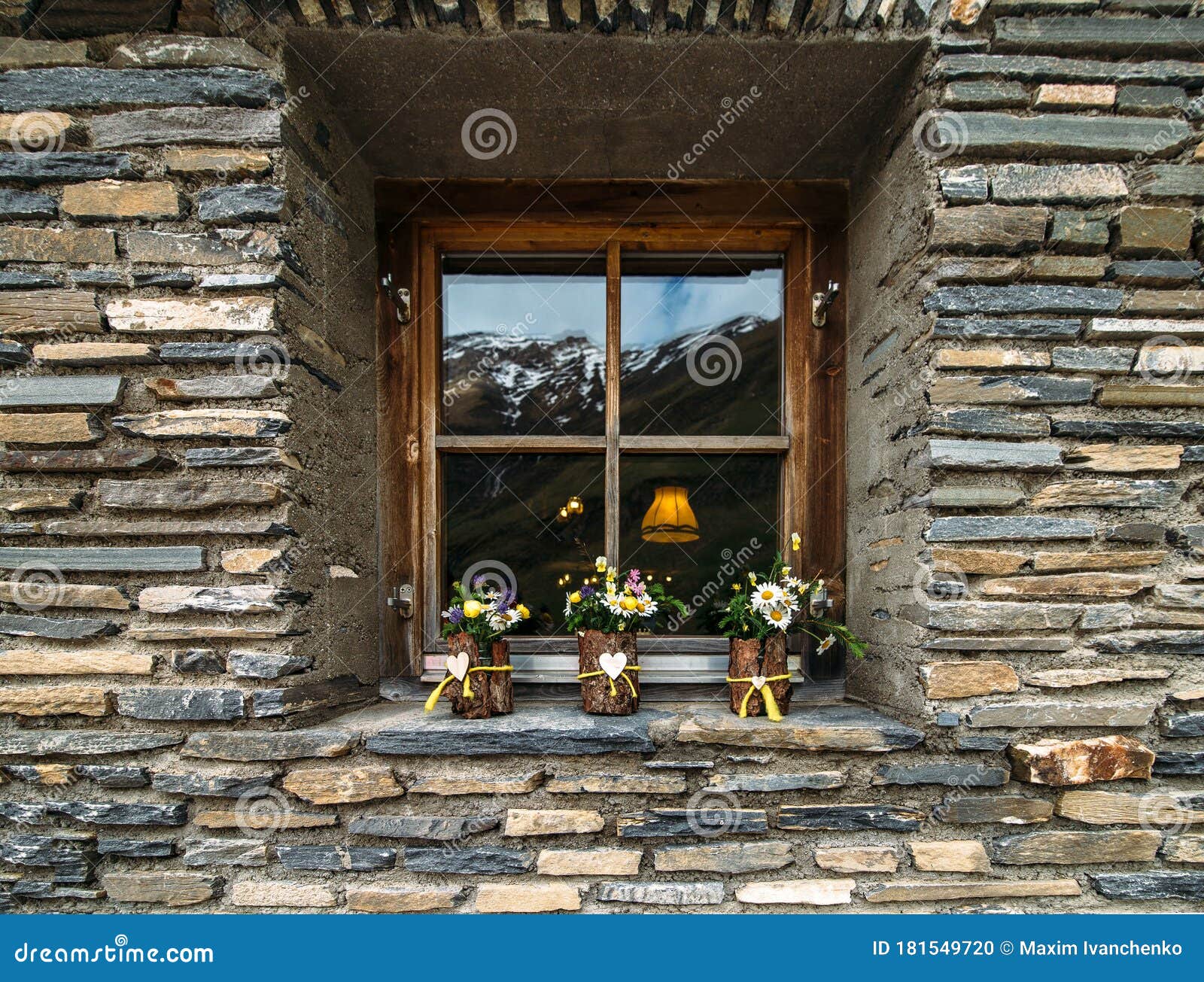 Window with Flowers on a Stone Wall Stock Photo - Image of decoration ...