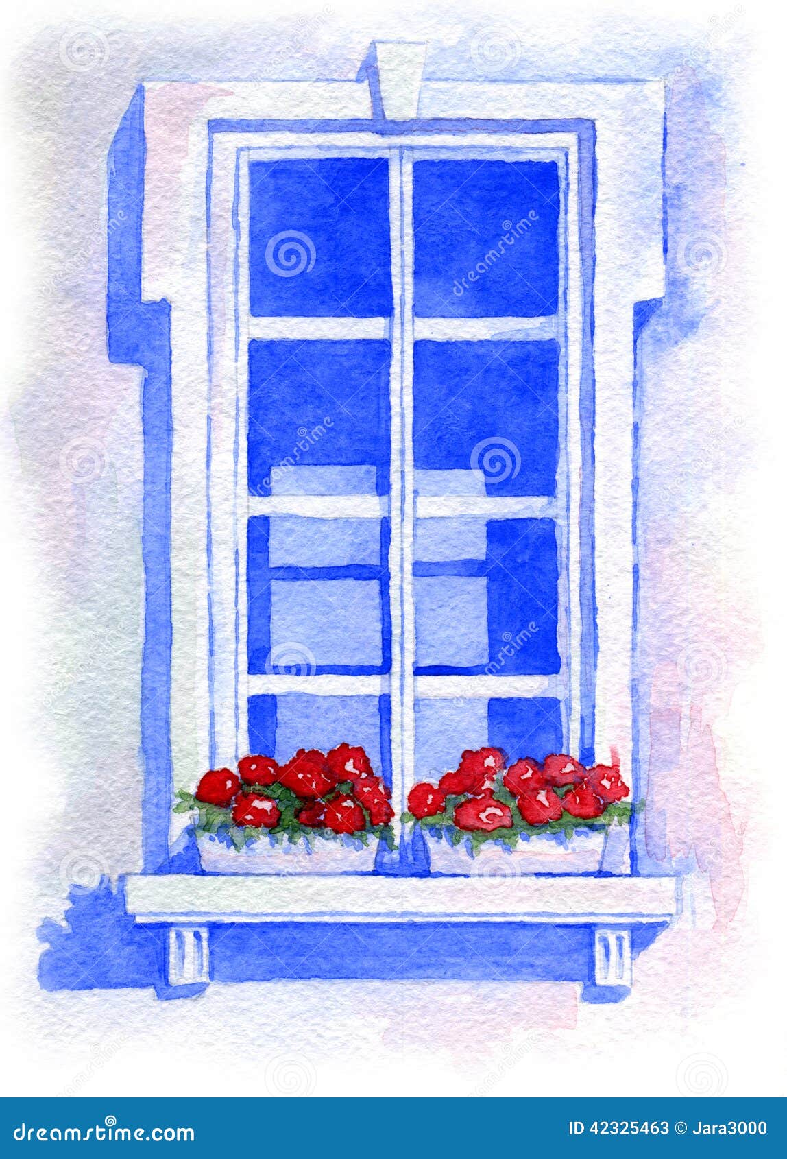 Window with Flowers. Watercolor Stock Illustration - Illustration of ...