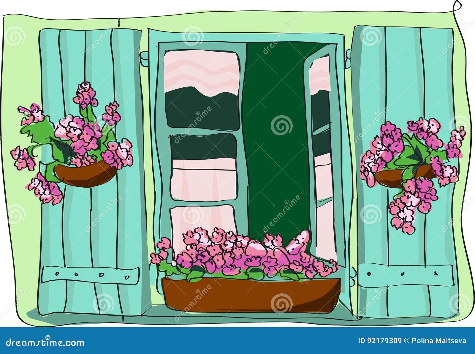 Window with flowers stock vector. Illustration of flower - 92179309