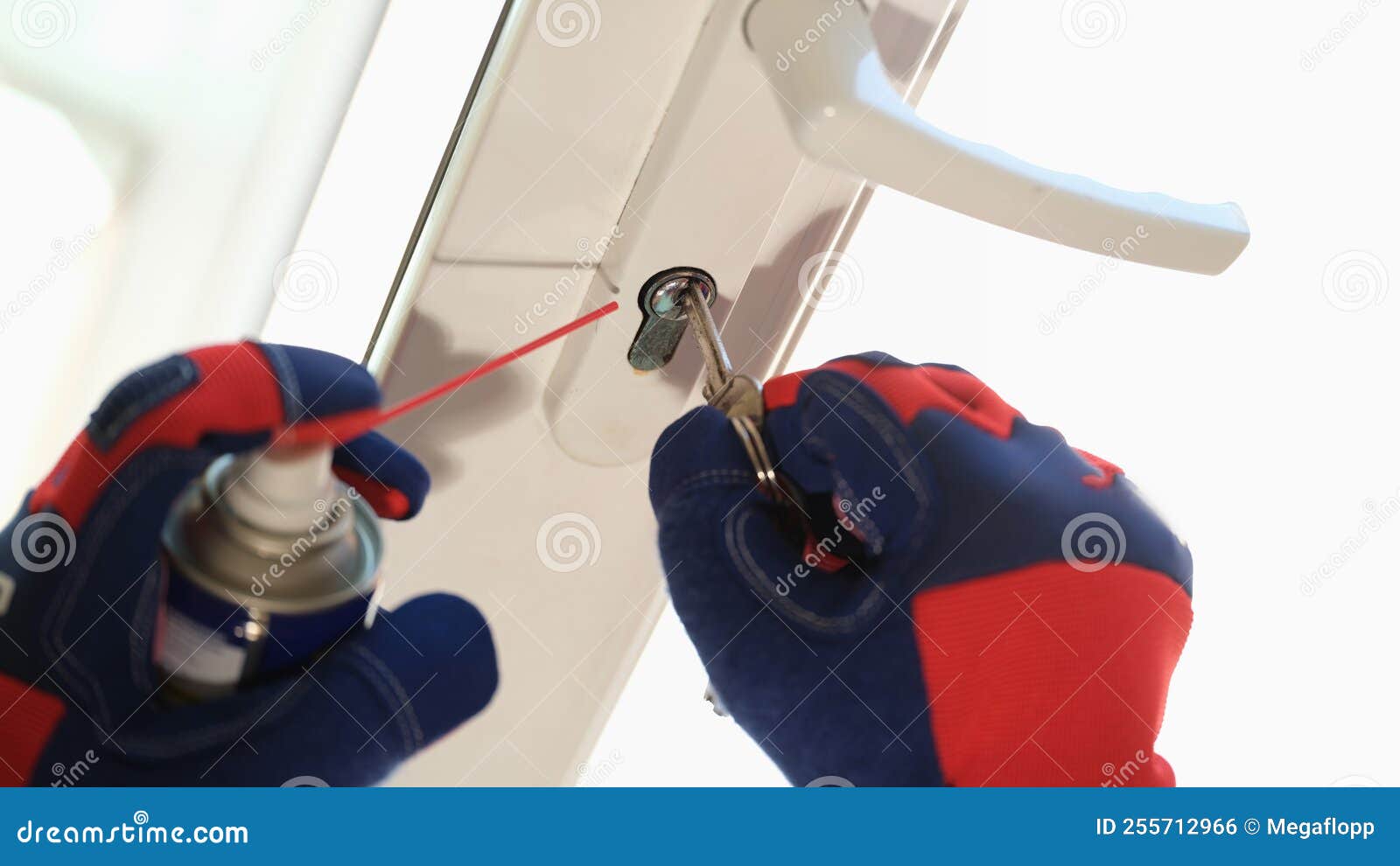 Window Foreman Repairs a Rusty Old Lock with Key on Window Frame Stock ...