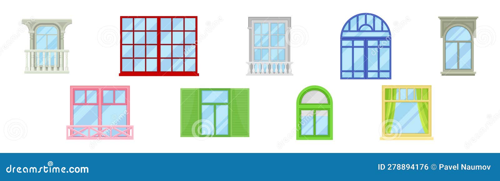 Window in Frame As Opening in Wall for Passage of Light Vector Set ...