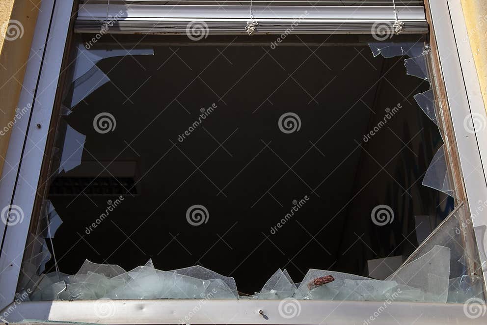 Window Frame with Broken Glass Stock Photo - Image of industrial, dark ...