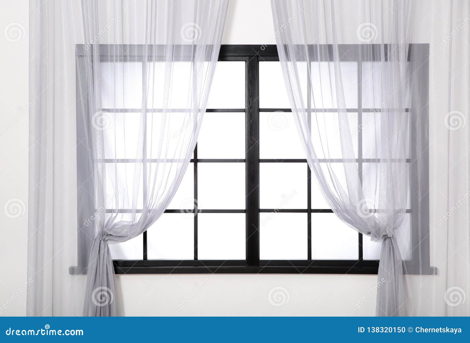 Window Frame with Glass and Curtains. Stock Photo - Image of glazed ...