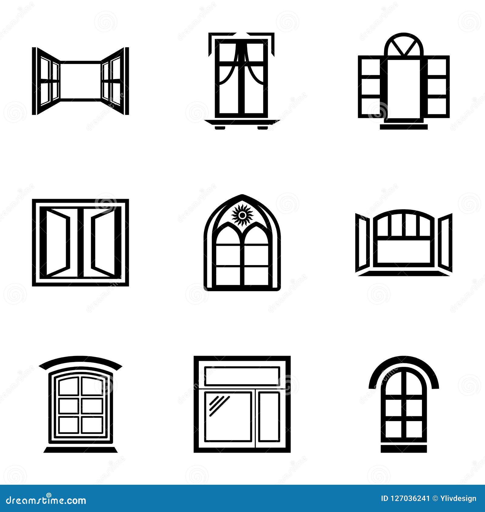 Window Frame Icons Set, Simple Style Stock Vector - Illustration of ...