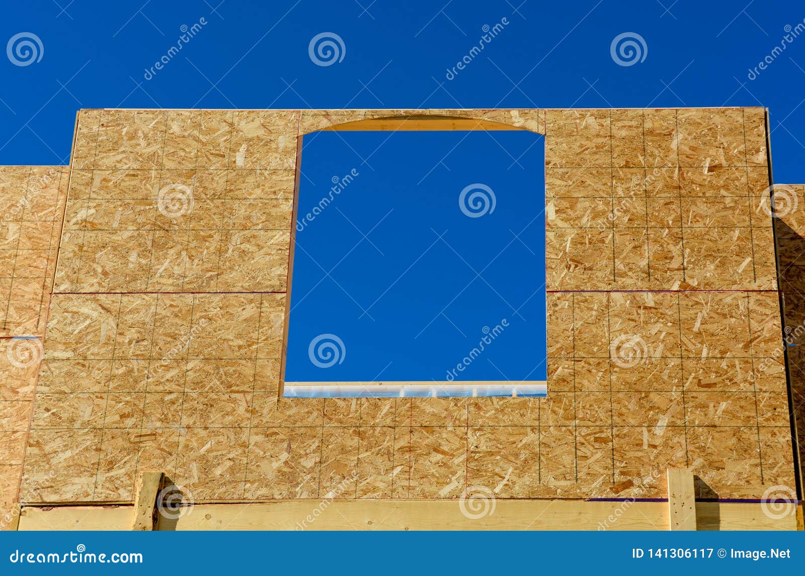 Window Frame of New Low Rise Building on Blue Sky Background. Stock ...