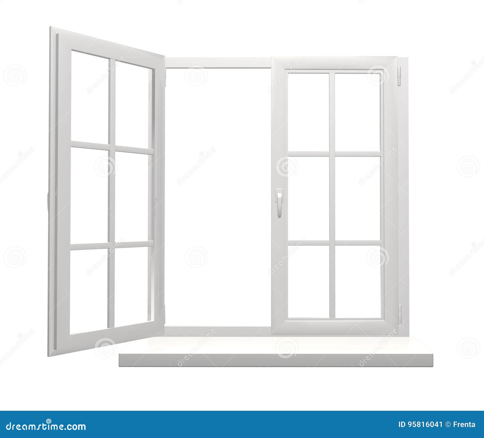 Window Frame with One Open and One Closed Flap Stock Illustration ...