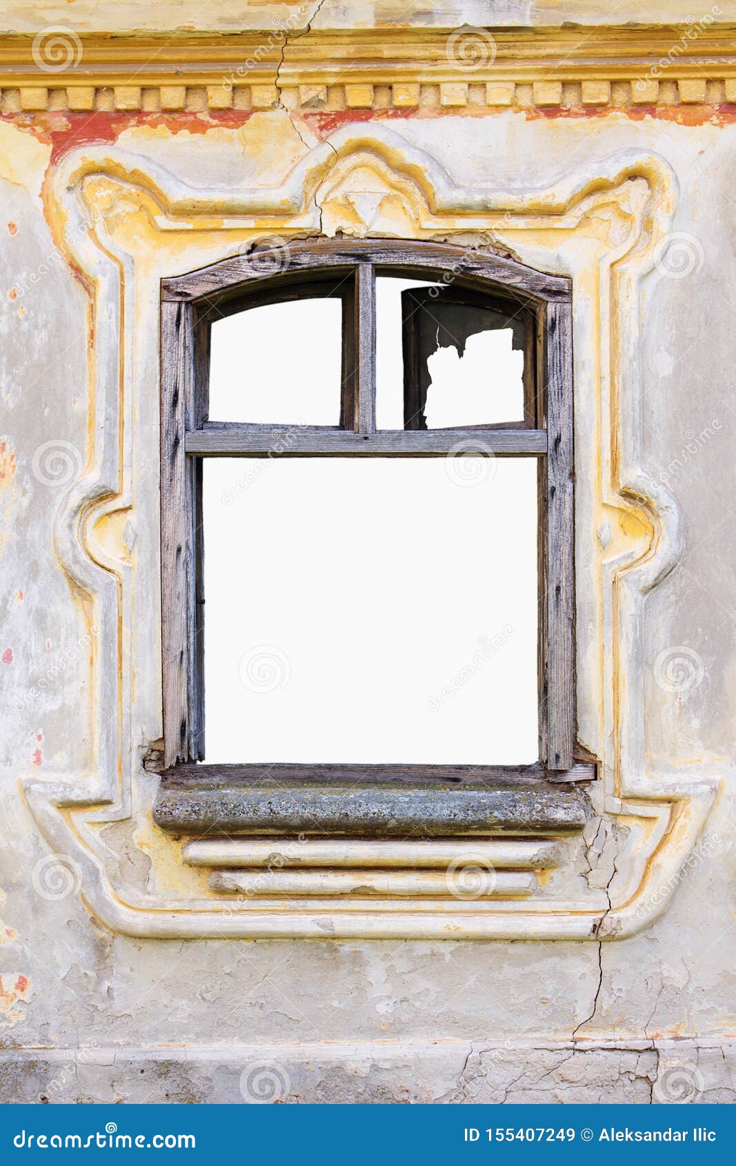 Window Frame with Vintage Decor on a Ornate, Rustic, Worn, Aged Wall ...