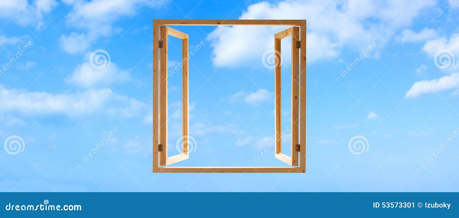 Window Frame Wooden Open Sky Panoramic Stock Image - Image of montage ...