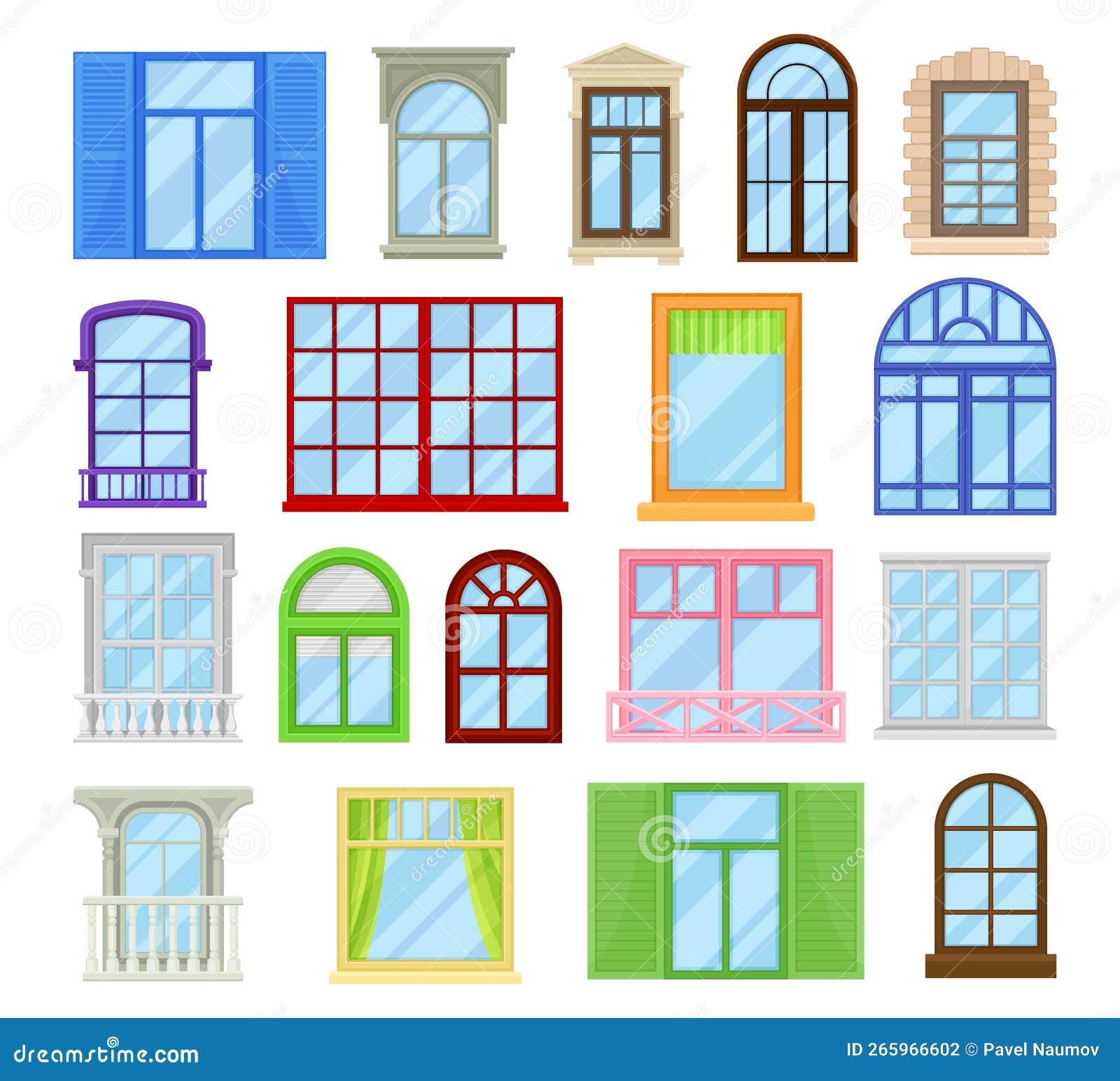Window Frames Set. View Isolated on House Wall Stock Illustration ...