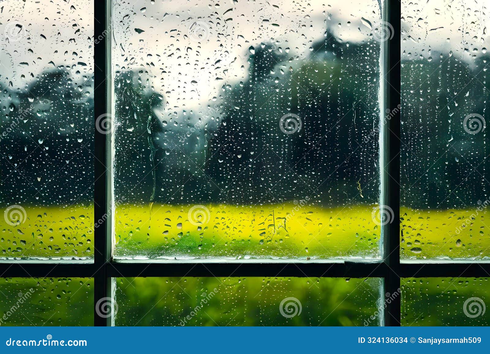 A Window Glass Frame with Raindrops on it Representing the Season of ...