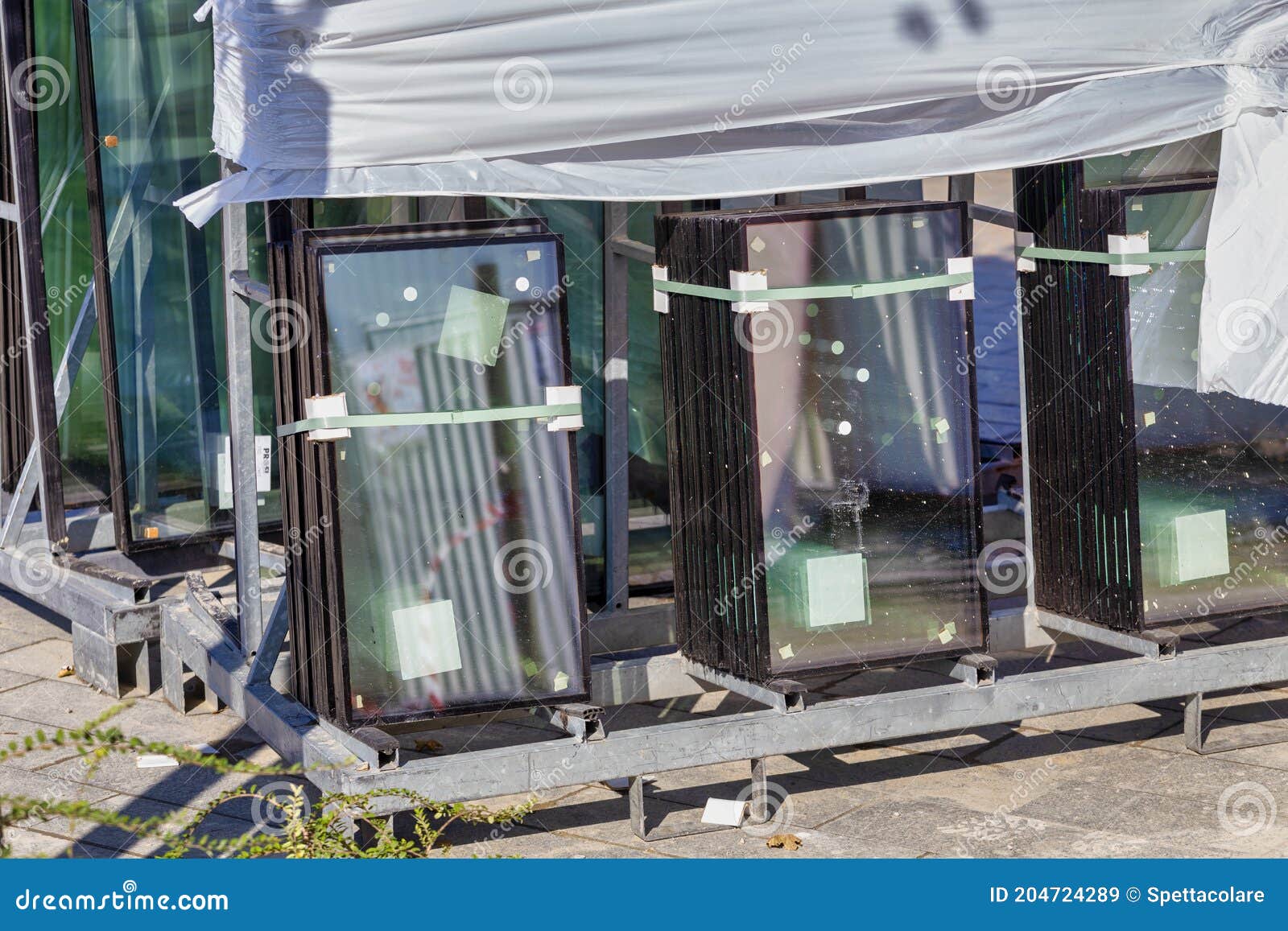 Window Glass Panels Stacked on the Stand Stock Image - Image of pane ...