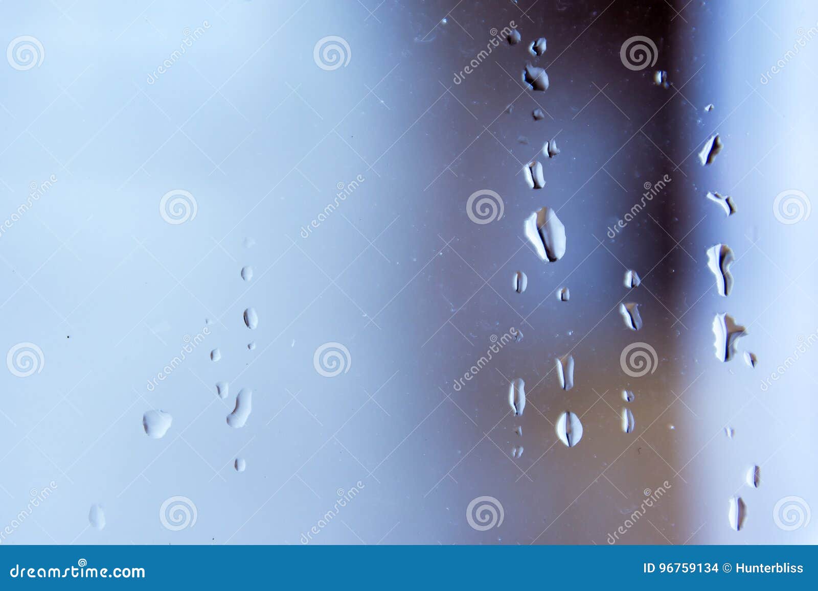 Window Glass Raindrops Cold Weather Blue Droplets Falling Storm Stock ...