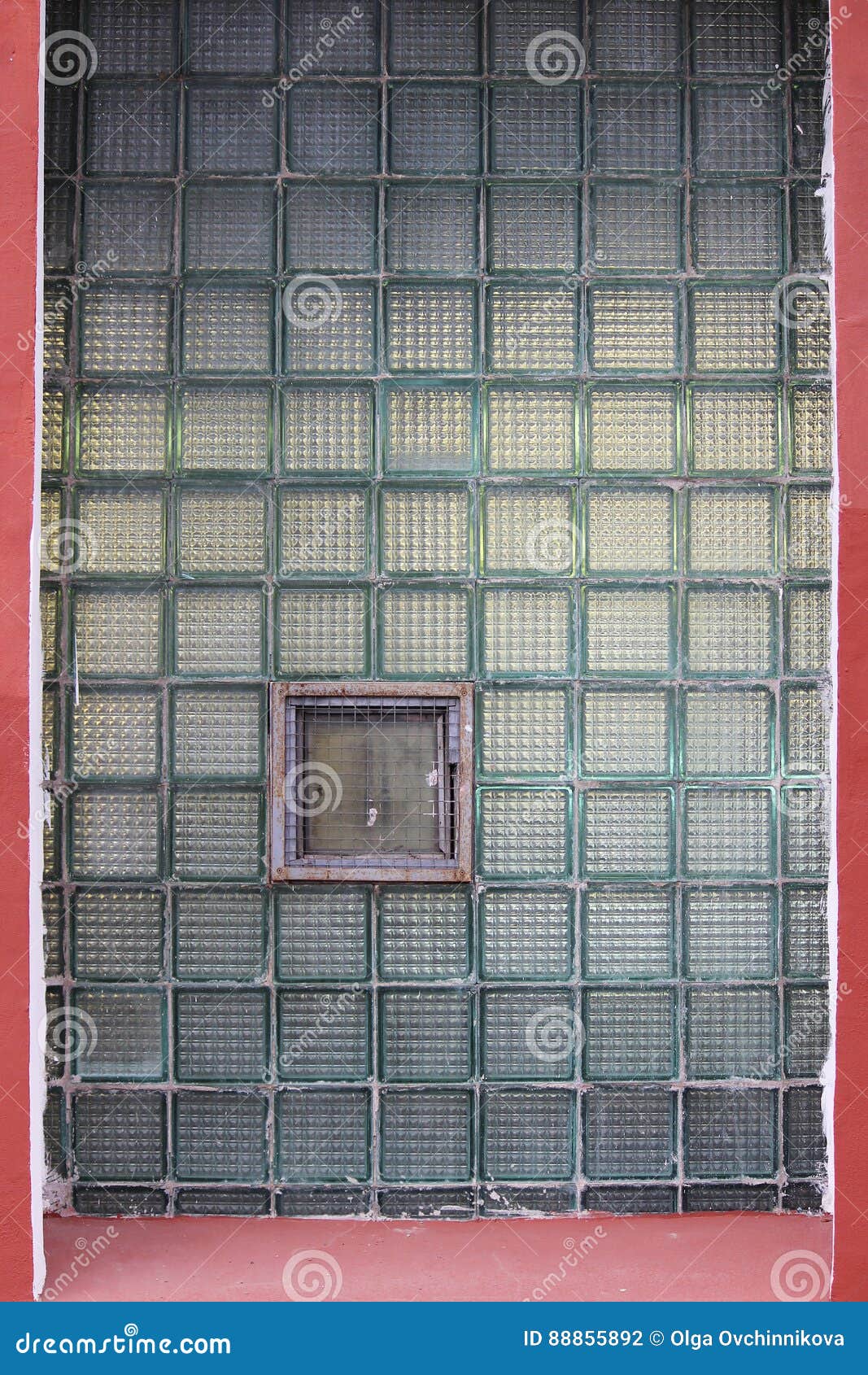 A Window in a Glass Wall Made of Thick-walled Batch Cells Stock Photo ...