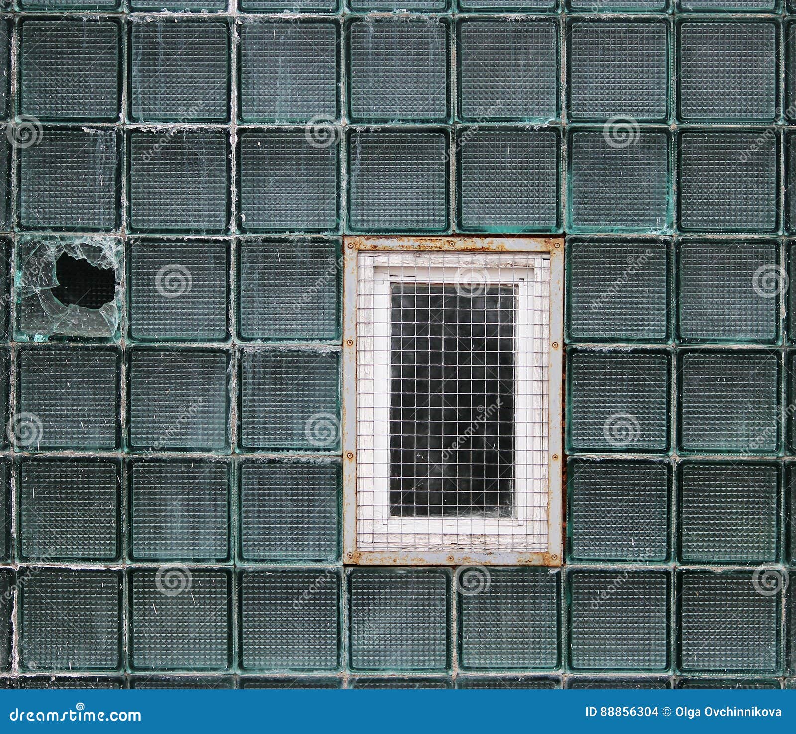 A Window in a Glass Wall Made of Thick-walled Batch Cells Stock Photo ...