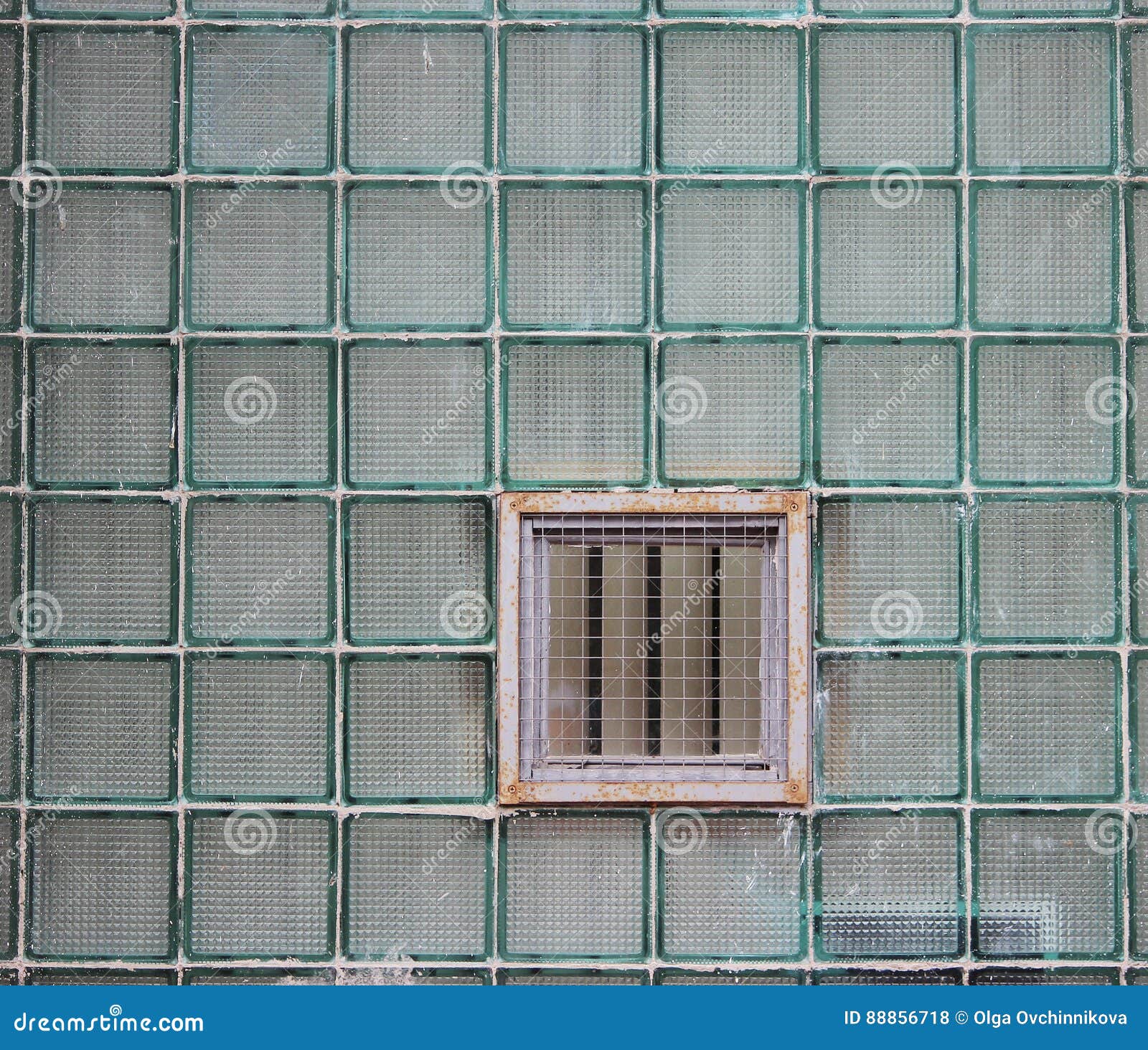 A Window in a Glass Wall Made of Thick-walled Batch Cells Stock Photo ...