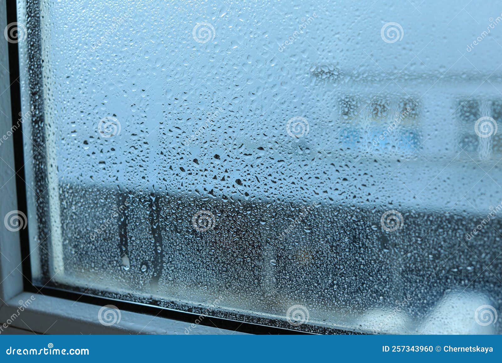 Closeup Of Condensation Patterns On Glass Window, Water Droplets With ...