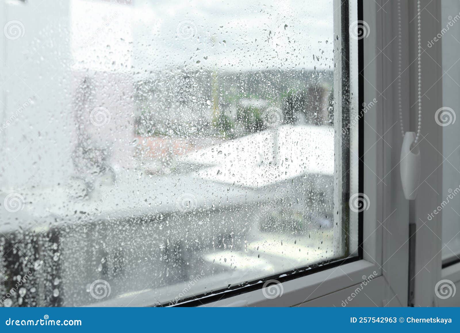 Closeup Of Condensation Patterns On Glass Window, Water Droplets With ...