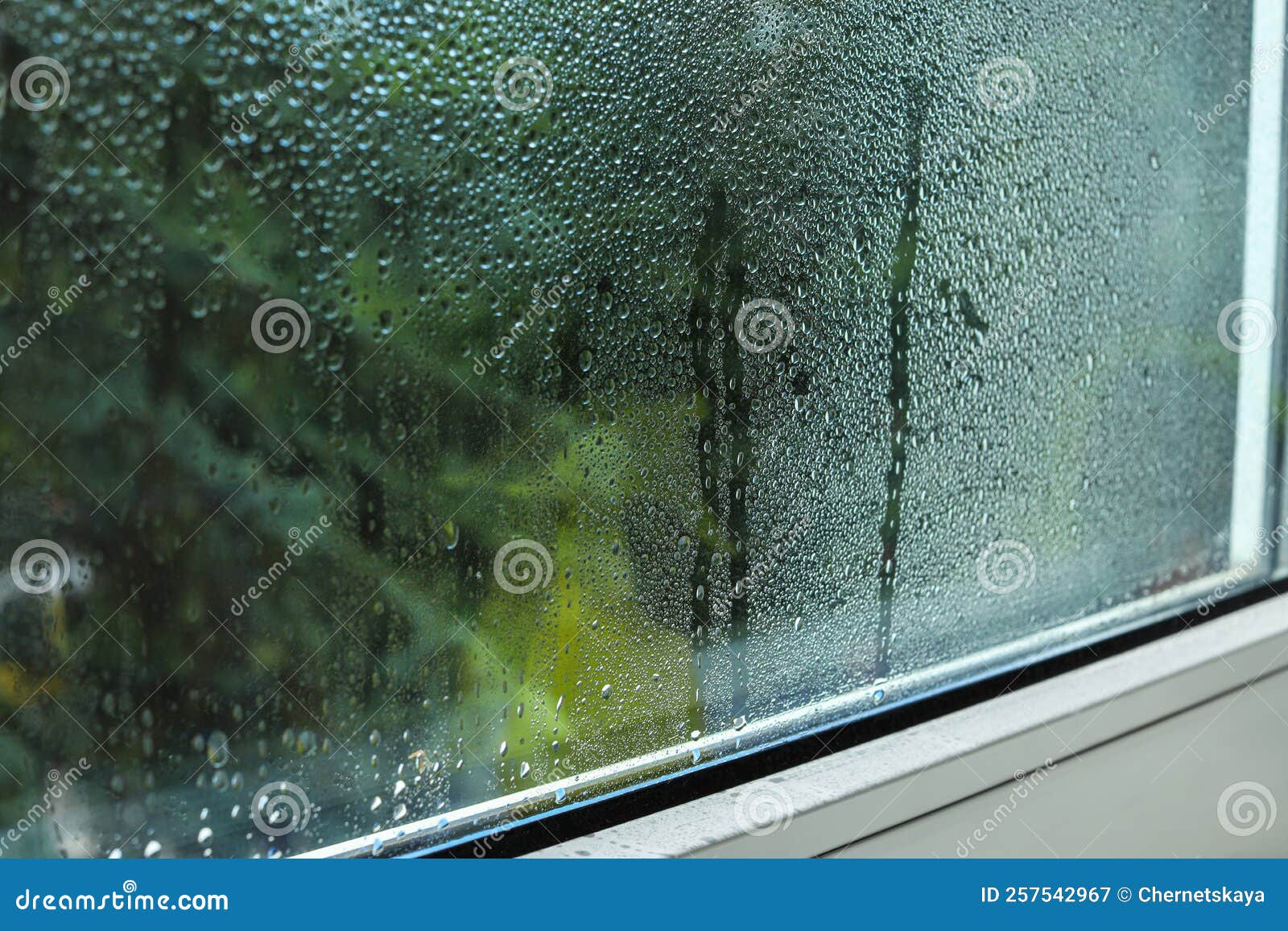 Closeup Of Condensation Patterns On Glass Window, Water Droplets With ...
