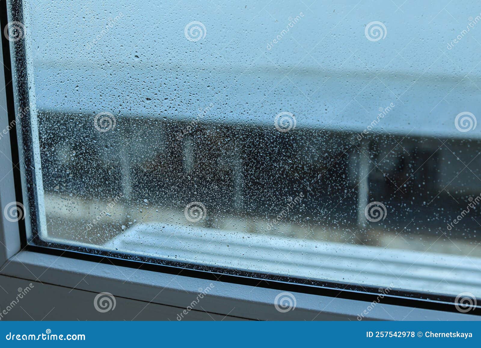 Closeup Of Condensation Patterns On Glass Window, Water Droplets With ...