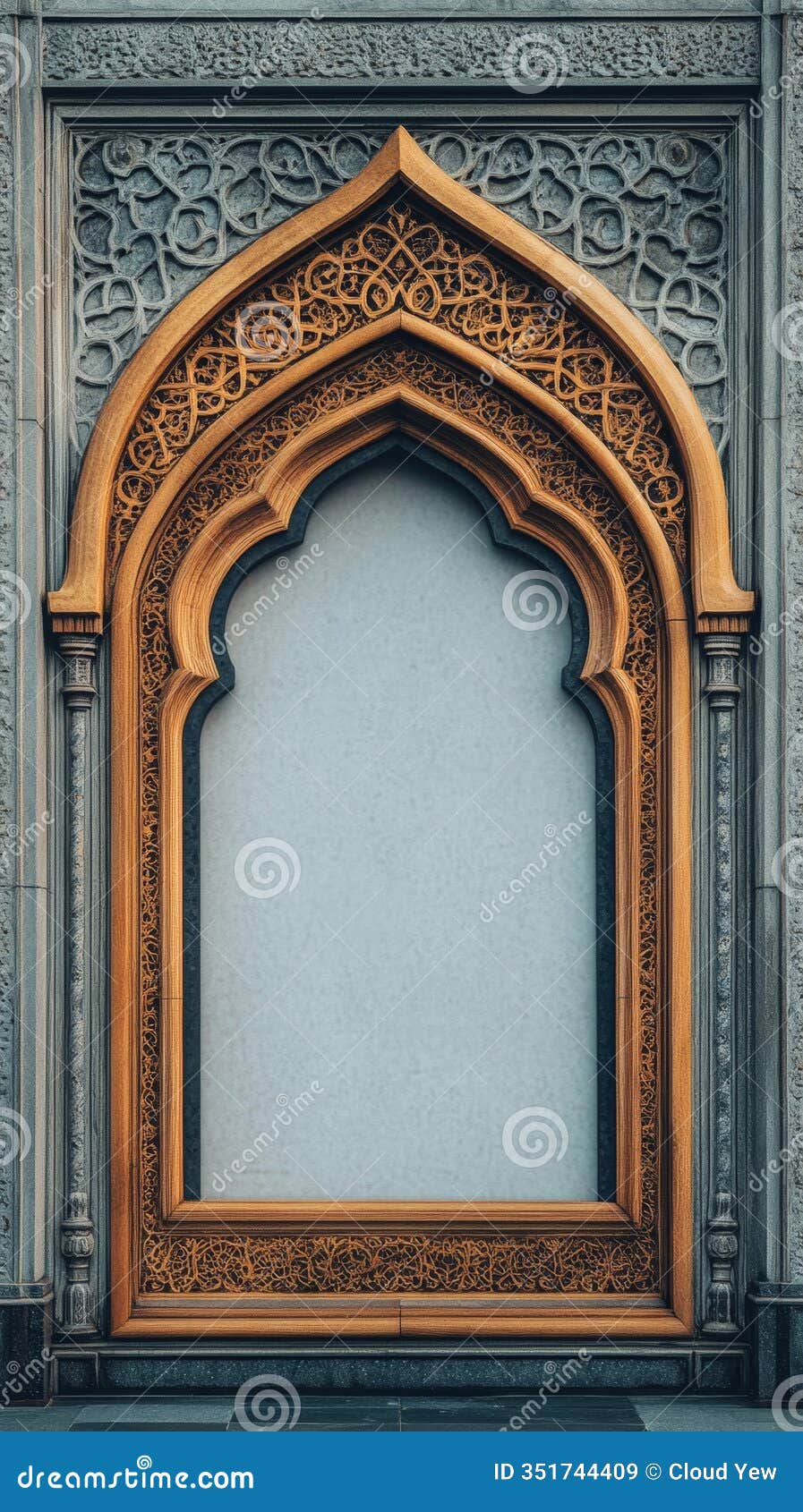 A Window with a Gold Frame and a Blue Background Stock Illustration ...