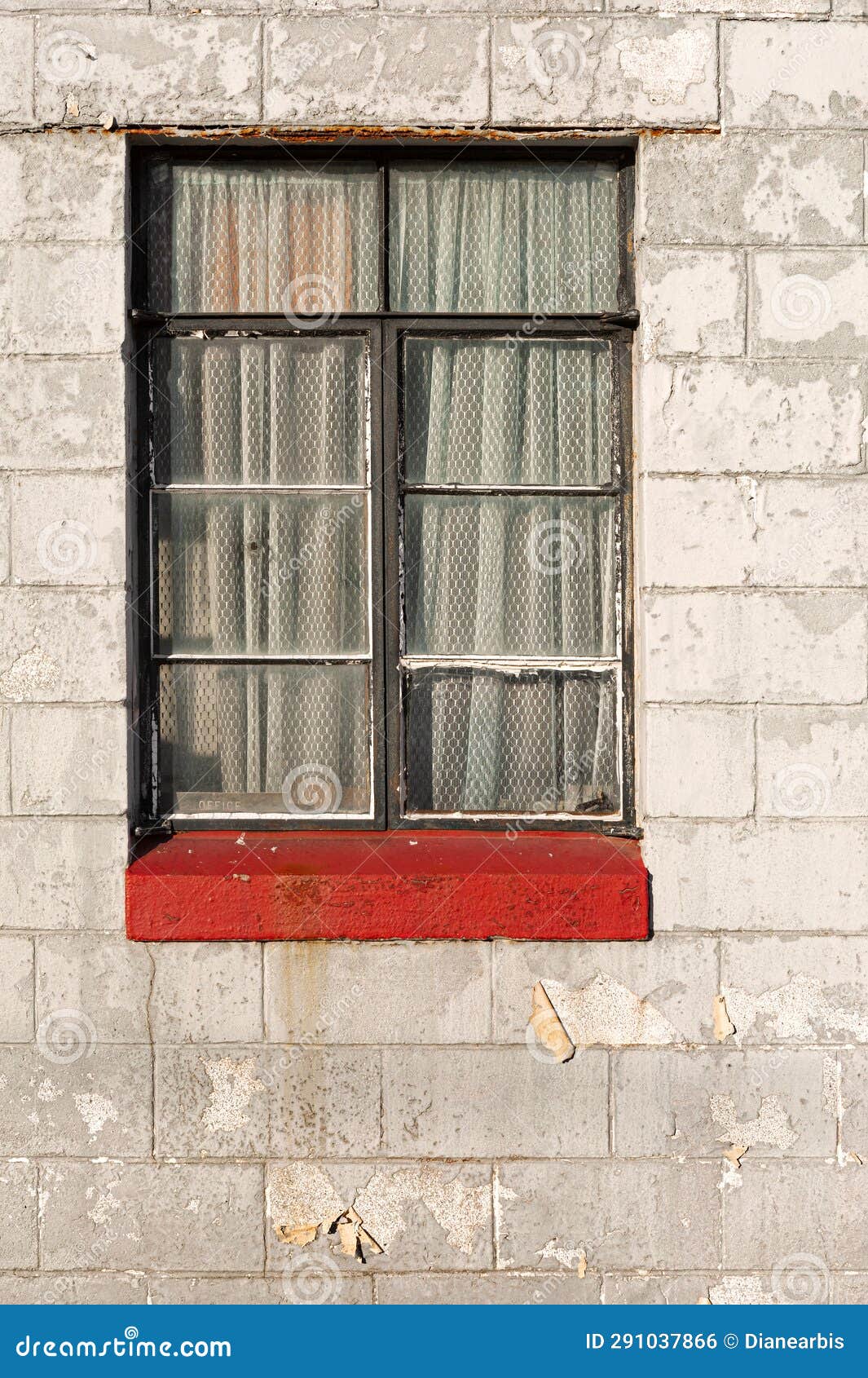 Window in a Gray Cinder Block Building with Peeling Paint Stock Photo ...