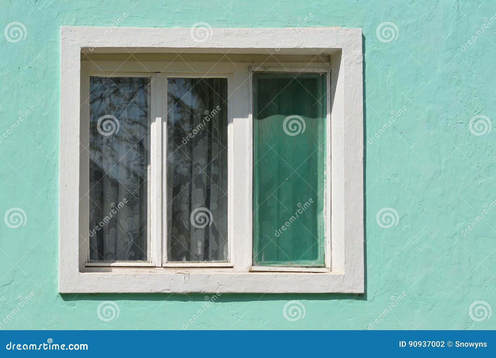 Window on the green wall stock photo. Image of outside - 90937002