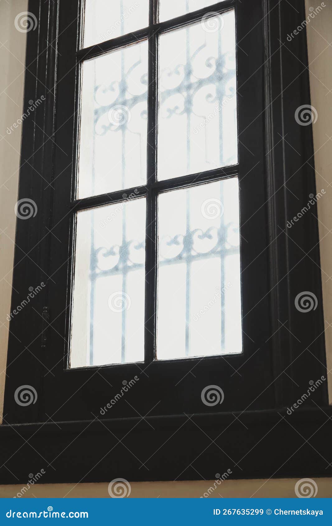 Window with Grid on White Wall Indoors Stock Image - Image of black ...