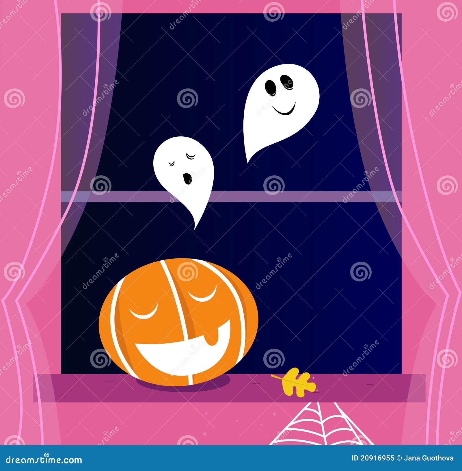 Window Halloween Scene with Ghosts. Stock Vector - Illustration of ...