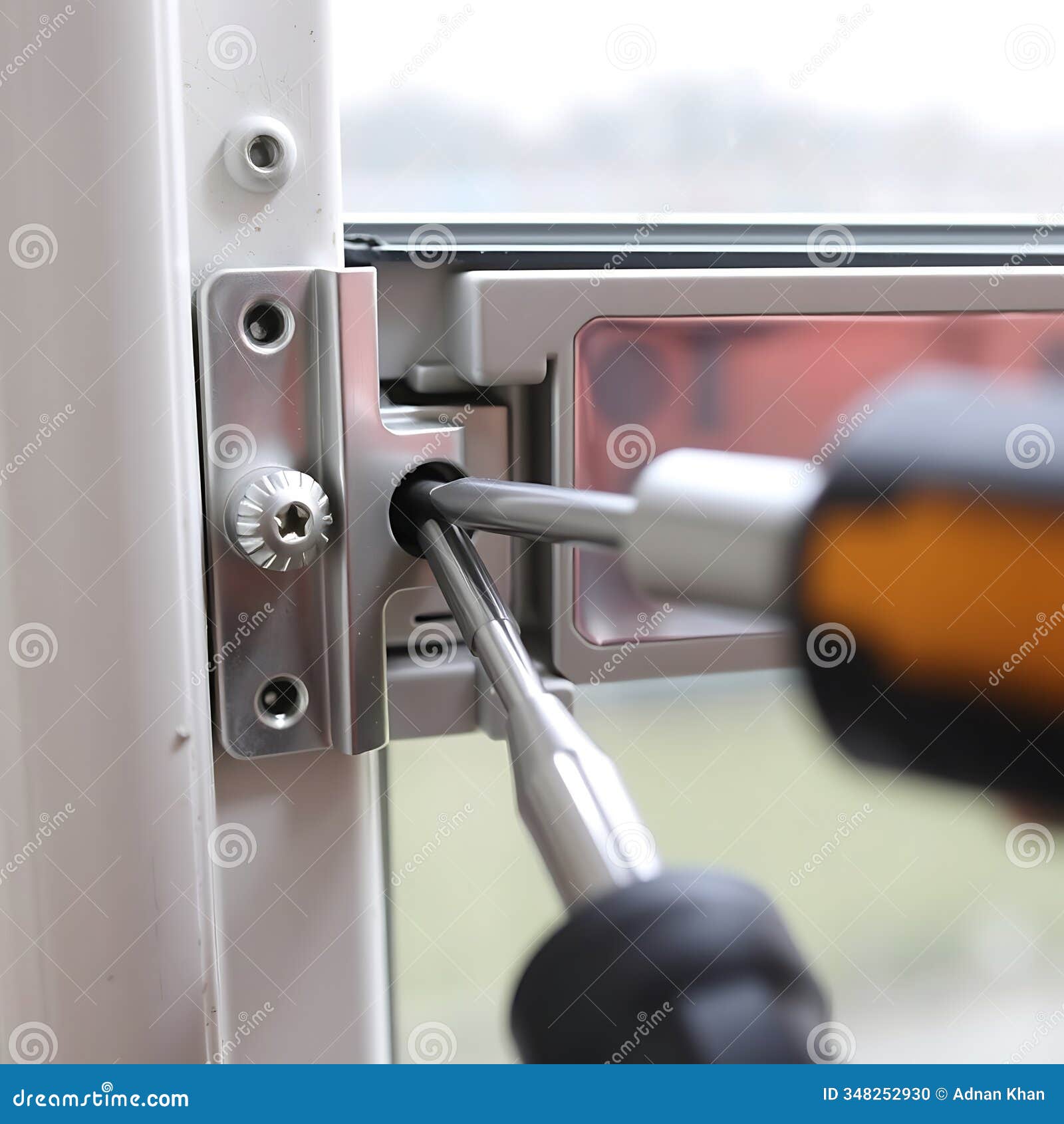 A Window Hinge Being Replaced with a Screwdriver with a Focused Shot of ...