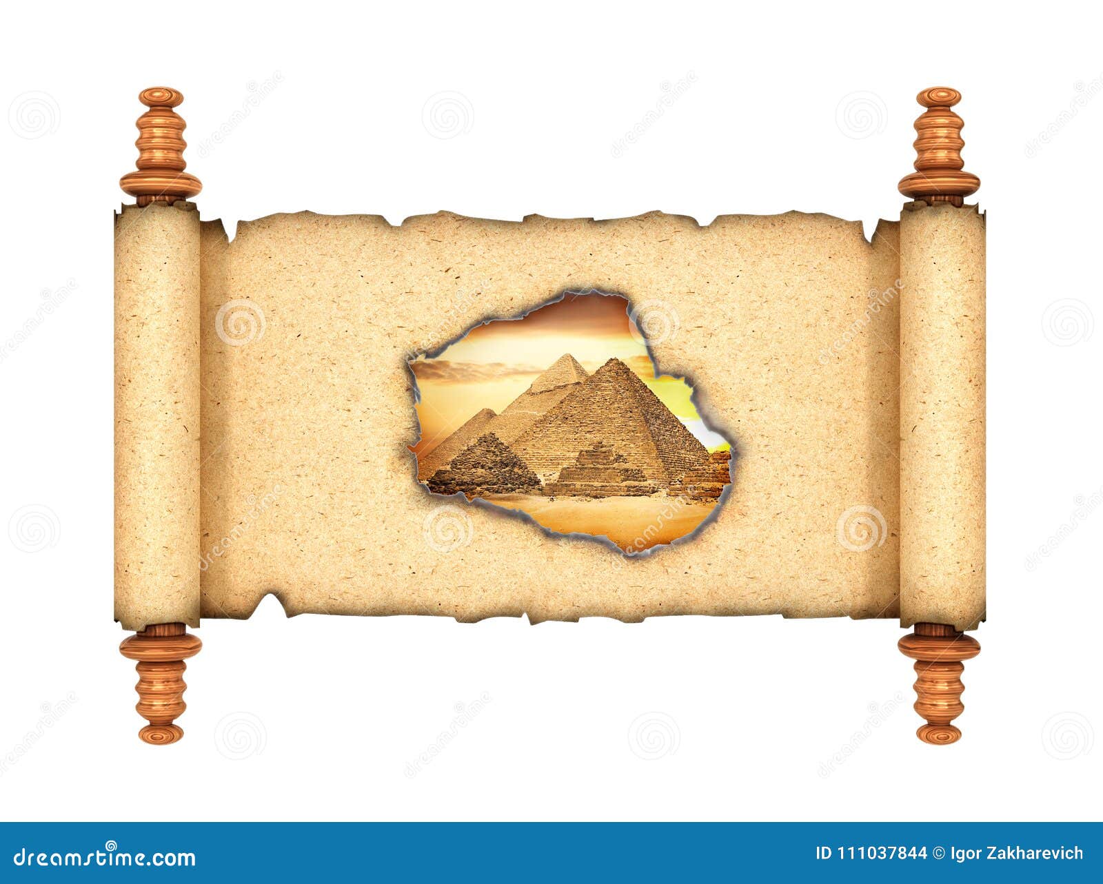 Window into History. an Open Scroll with a Burned Hole through Which ...