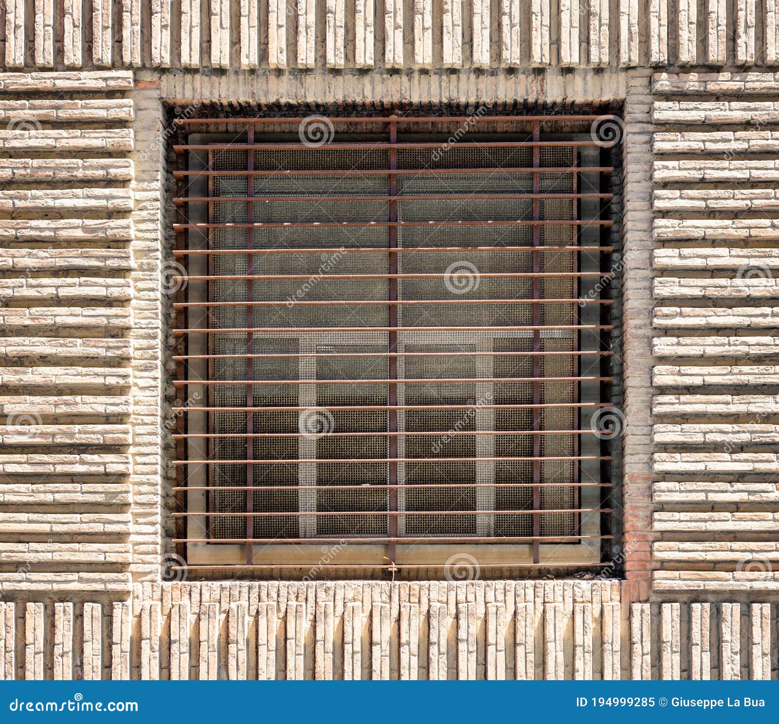 Window with Horizontal Bars on a Brick Wall Stock Image - Image of ...